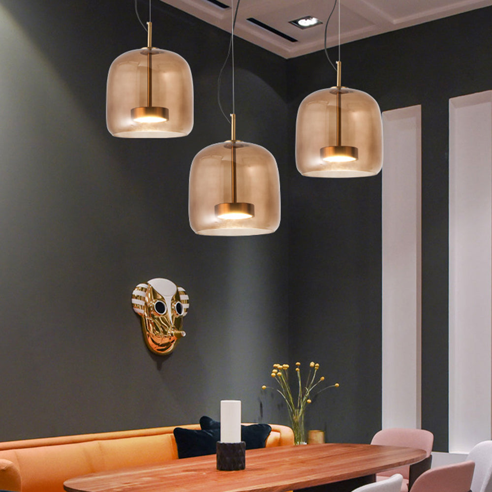 Lampe à suspension LED longue et moderne en verre fumé